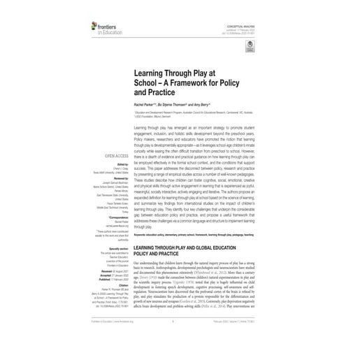 Learning Through Play at School – A Framework for Policy and Practice | PDF