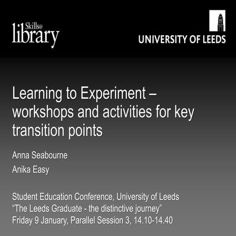 Learning to Experiment – workshops and activities for key transition ...