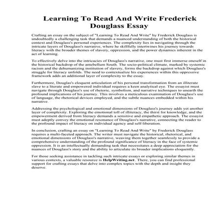Learning To Read And Write Frederick Douglass Essay.pdf