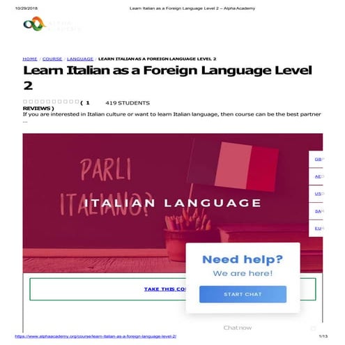 Learn Italian as a Foreign Language Level 2 – Alpha Academy | PPTX