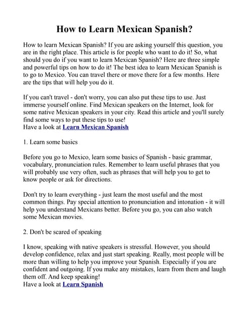 Learn mexican spanish Learn mexican spanish