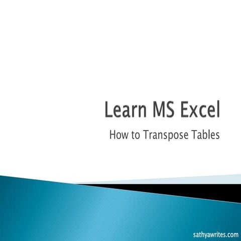 Learn MS Excel: How to Transpose a Table | PDF