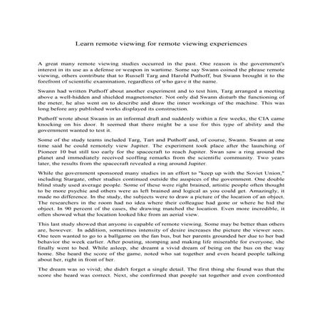 Learn Remote Viewing For Remote Viewing Experiences | PDF