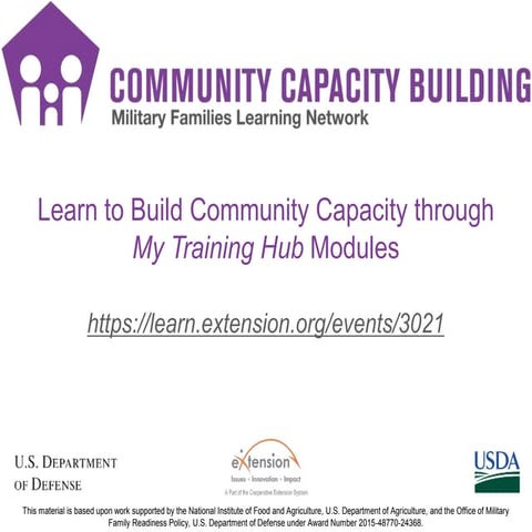 Learn to build community capacity through my training hub modules | PPT