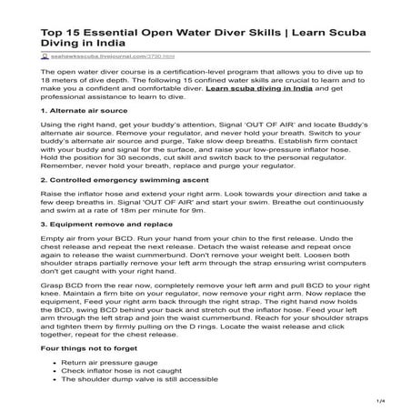 Learn Top 15 SSI Open Water Diver Course skills | PDF
