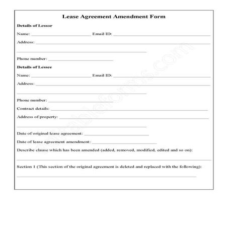 Lease Agreement Amendment Fillable PDF Template | PDF
