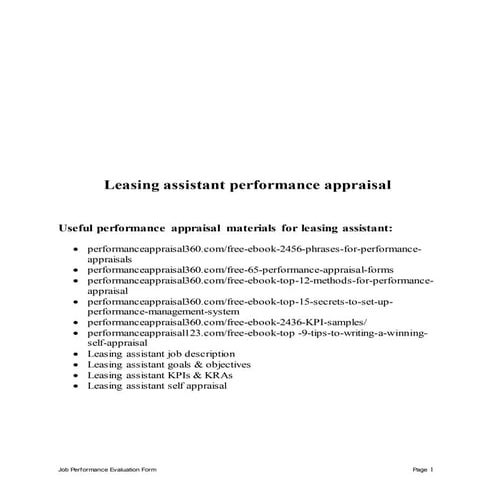 Leasing assistant performance appraisal | DOCX