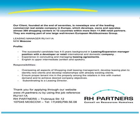 OPEN VACANCY : Leasing manager RETAIL linkedin pub | PDF