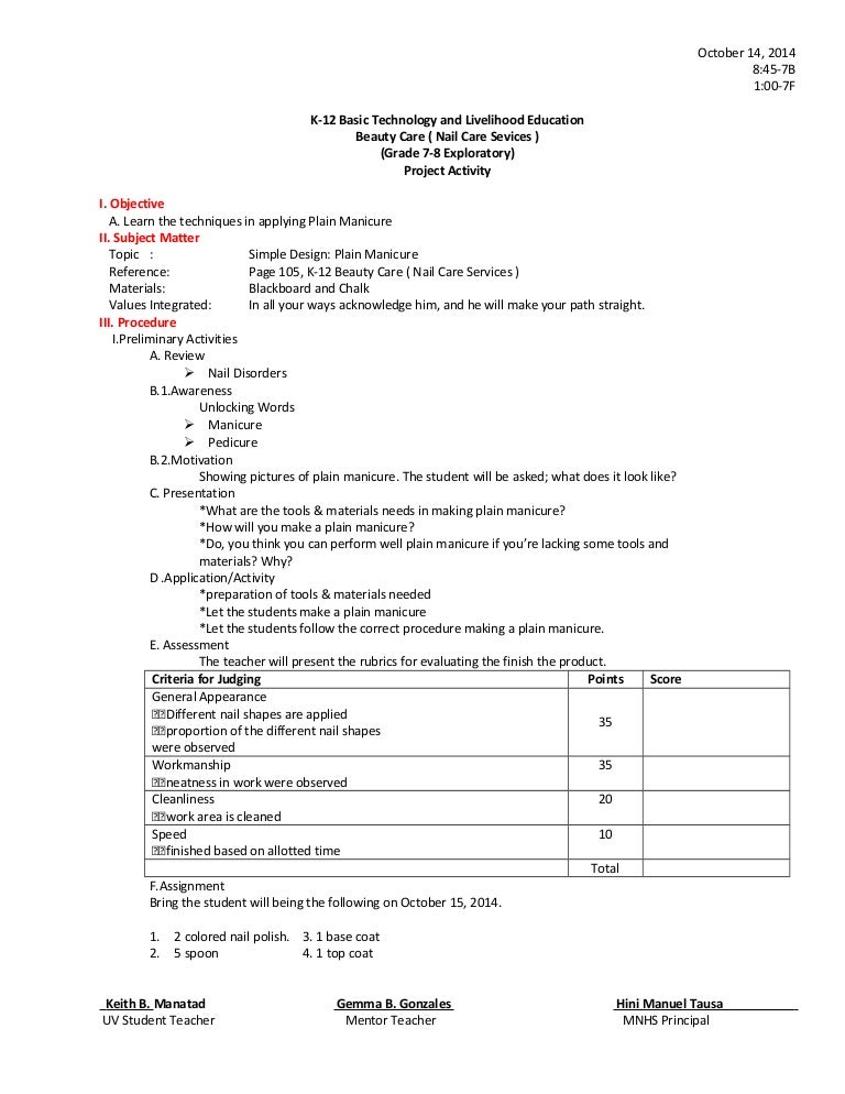 Leasson Plan In TLE Manicure Leasson Plan In TLE Manicure