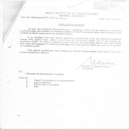 Leaves rules amendment BIT Mesra | PDF | Law