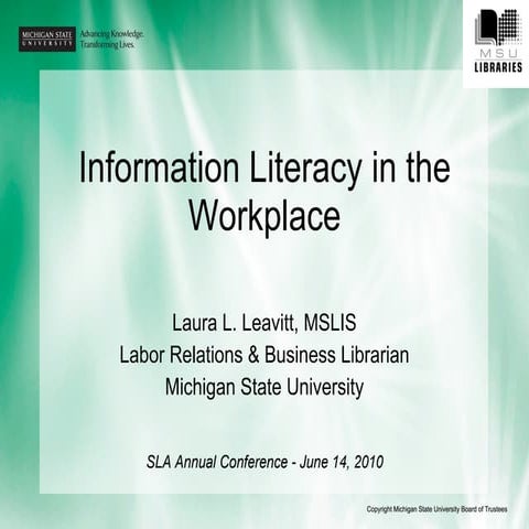 Information Literacy in the Workplace | PPT