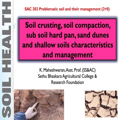 Soil crusting, soil compaction, sub soil hard pan, sand dunes and ...