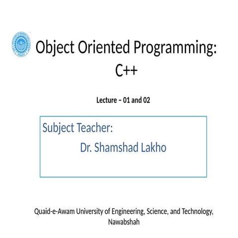 Lec01 03pptx For Object Oriented Programming Language Ppt