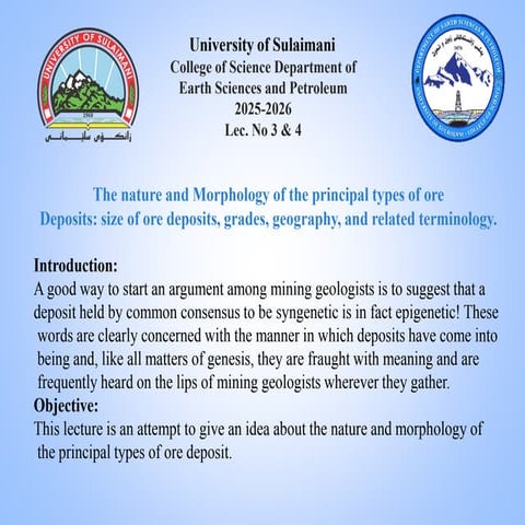 Lec. No 3 and 4- 2025-2026 The nature and Morphology of the principal types of ore deposits.pdf