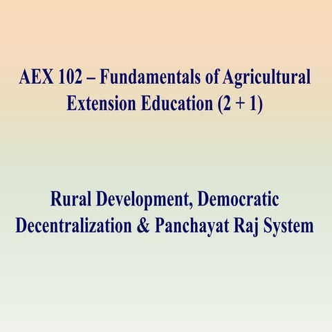 Lec -6- Rural Development, Democratic Decentralization & Panchayat Raj ...
