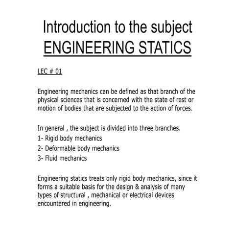 engineering statics in terms of controlling | PPT