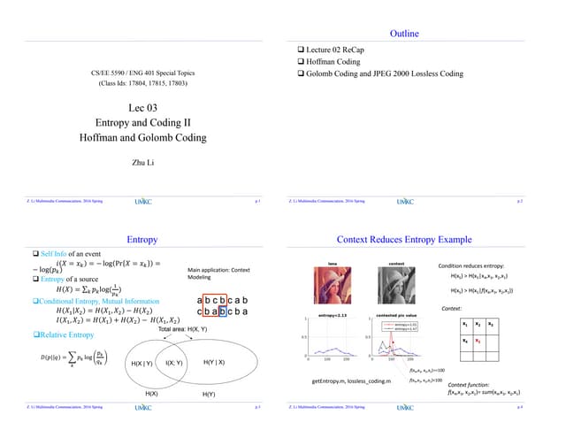 Lec 03 Entropy Coding I Hoffmann And Golomb Codes Ppt