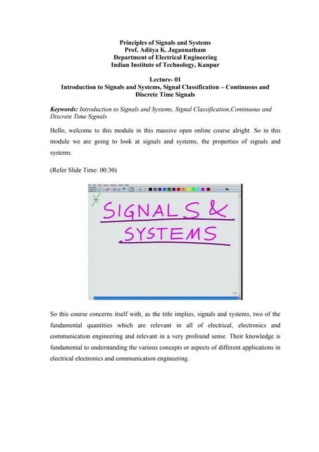 Lecture No:1 Signals & Systems | PPTX