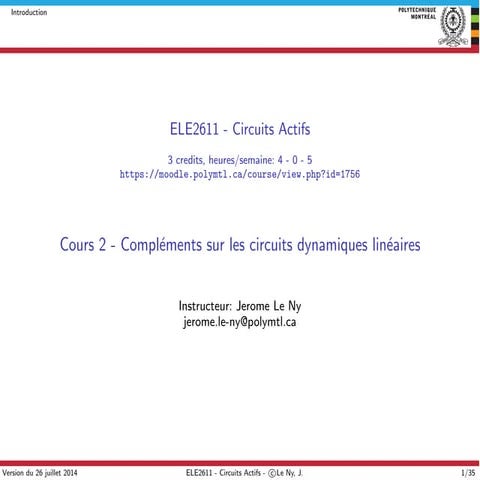 ELE2611 Classe 2 - Compléments sur les circuits dynamiques linéaires | PDF | Technology & Computing