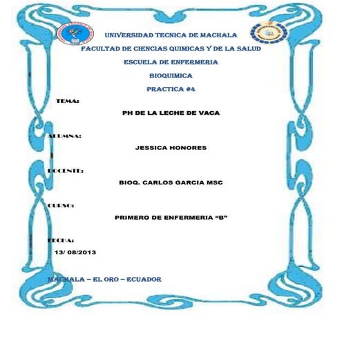 Practica de bioquimica # 4 ph d la leche | DOCX