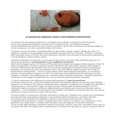 LE COLICHE DEL NEONATO: CAUSE E TRATTAMENTO OSTEOPATICO | PDF