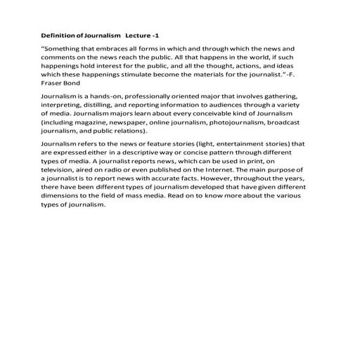 Lect 1 definition of journalism lecture | DOCX