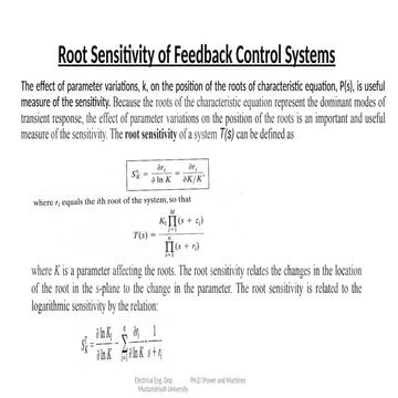 Root Sensitivity of Feedback Control Systems | PPTX