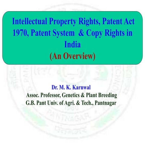 Lect 1.2 Intellectual property rights an overview | PPTX
