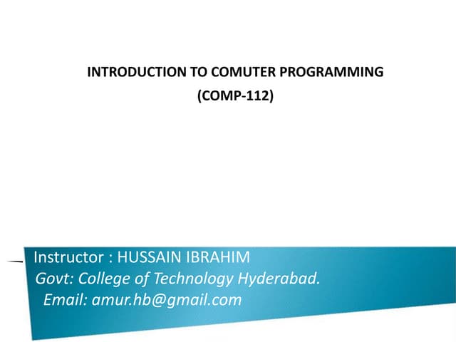 Introduction To Computer Programming Ppt