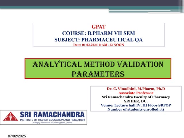 Method Validation - Limit of Detection, Quantitation limits and Robustness | PPTX