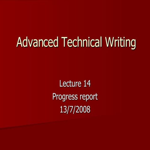 Lect 14 Progress Report | PPT