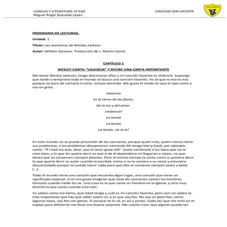 Lectura 1 - Las aventuras de Wesley Jackson (extracto). | PDF