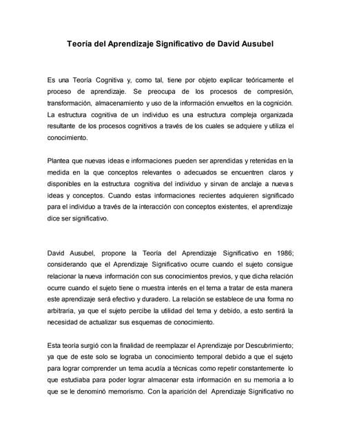 Teoría de aprendizaje - Ausubel | PPT