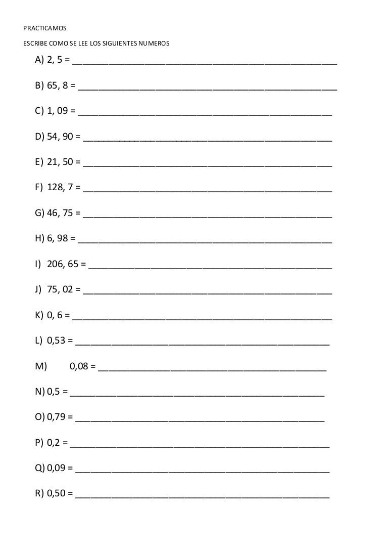 Lectura de numeros decimales 2 grado de primaria