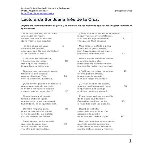 Lectura de sor juana inés de la cruz | PDF