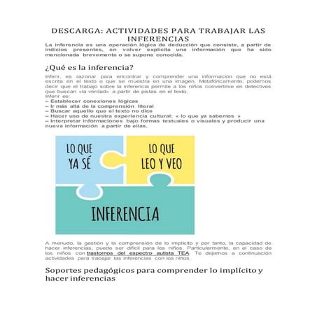 Hojas De Trabajo De Inferencia En Formato Pdf RAZONAMIENTO VERBAL