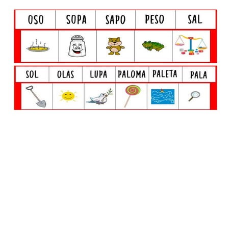 Lectura palabras con m p l s 1º grado