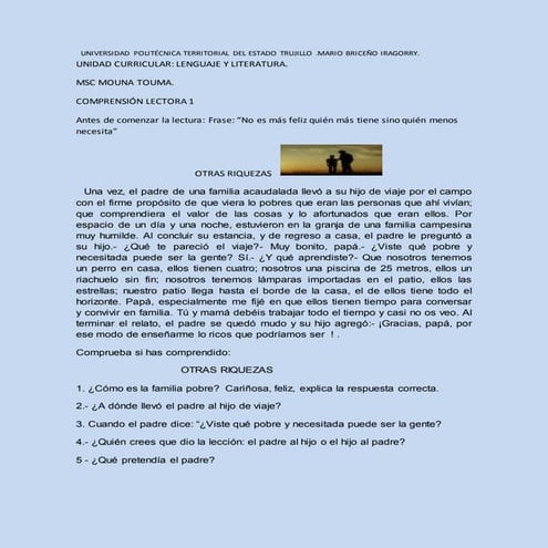 Lecturas de comprension lectora . | DOCX