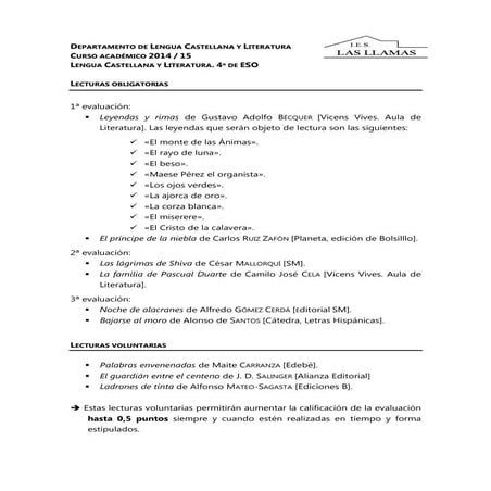 Lecturas las llamas 2014 15 4 eso | PDF