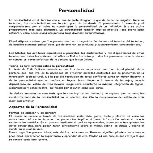 Lectura sobre la personalidad | DOCX