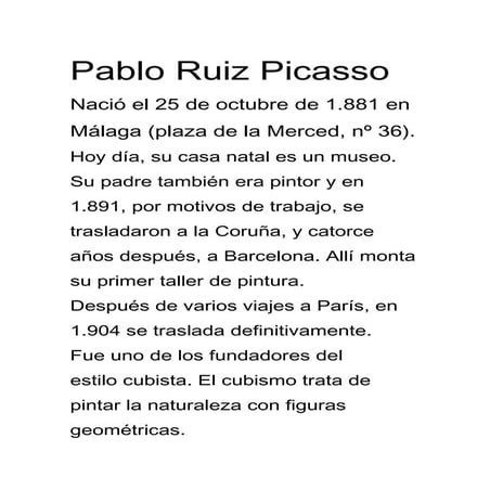 Lectura y actividades de pablo ruiz picasso ( ) | DOC