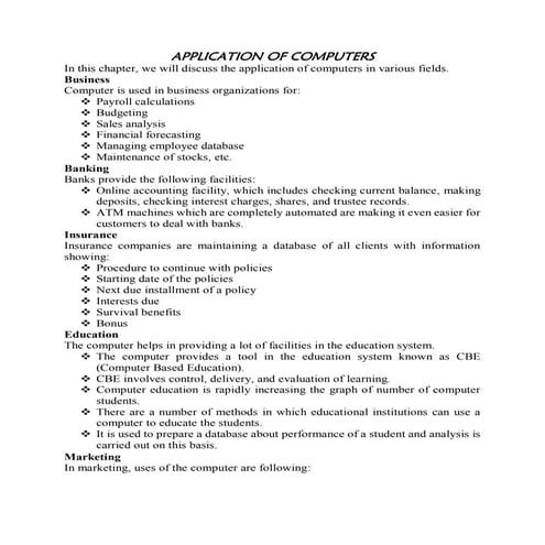 Computer Uses in different areas | PPT
