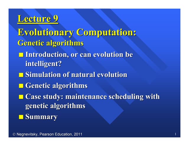 Lecture 09 Evolutionary Computation Genetic Algorithms Pdf