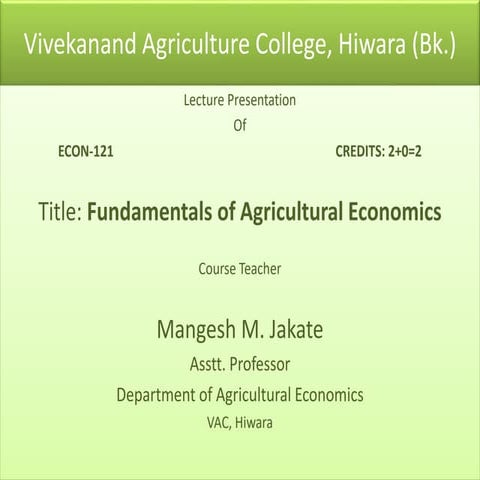 Fundamentals of Agricultural Economics | PPTX