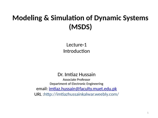 Lecture 1 Introduction Modelling And Simulation 2 Pptx