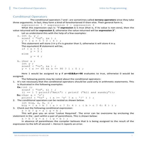[itp Lecture 09] Conditional Operator In C C Pdf