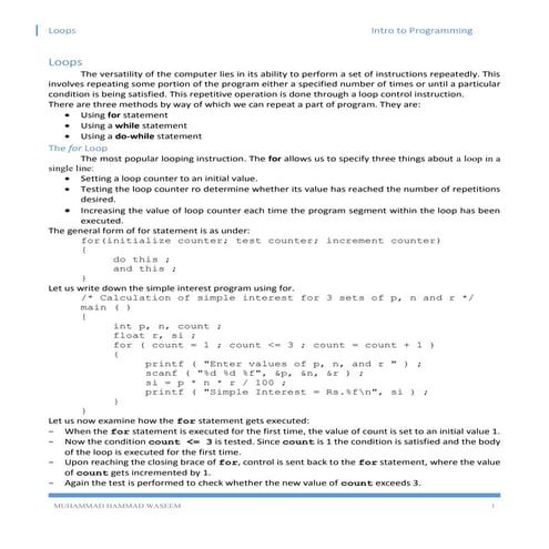 Itp Lecture 11 Loops In Cc Pdf Programming Languages Computing