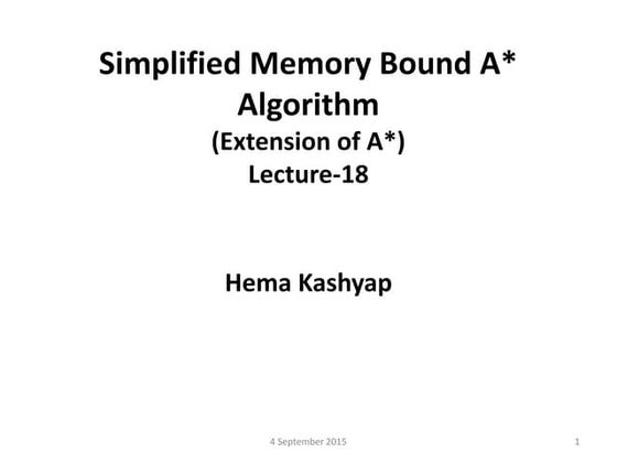 Lecture 17 Iterative Deepening a star algorithm | PPT Lecture 17 Iterative Deepening a star algorithm | PPT
