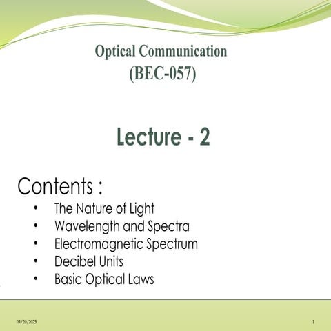 Lecture 2 Pptx This Is The Ppt Of Optical Communication Ppt