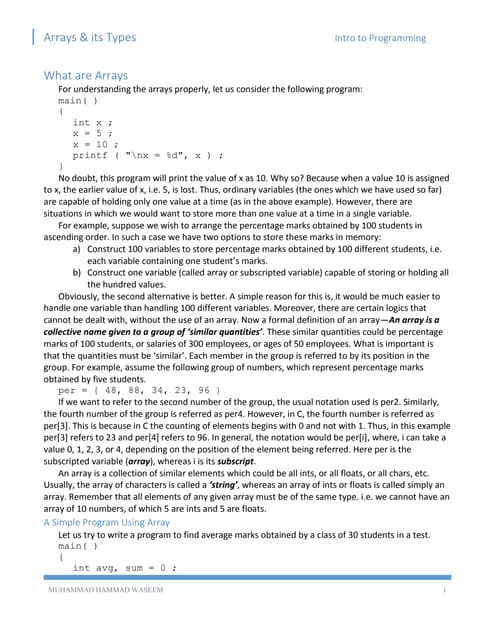 Itp Lecture 15 Arrays And Its Types Pdf Programming Languages Computing